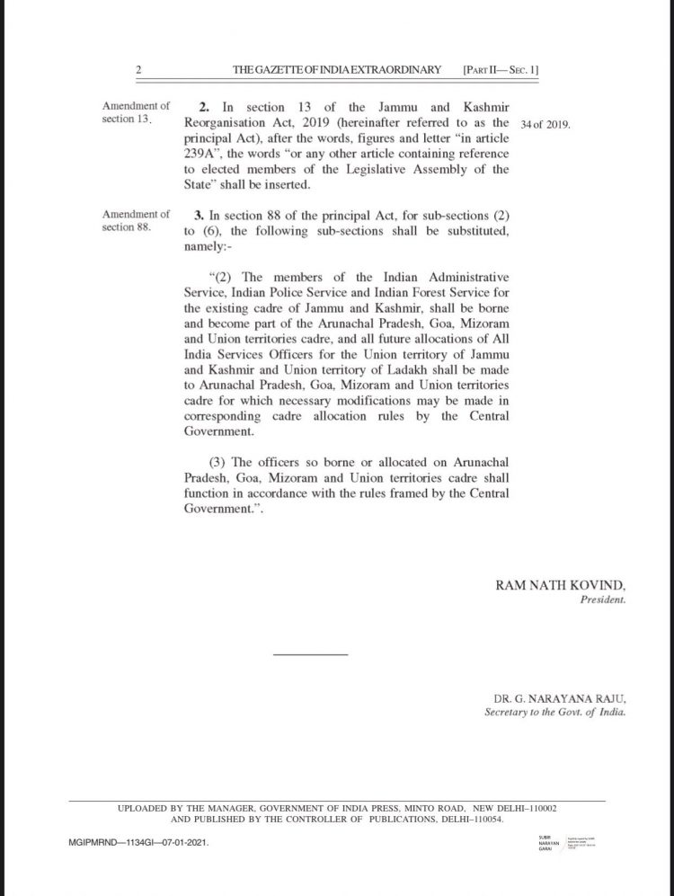 J&K IAS, IPS, IFS cadre merges with Arunachal Pradesh, Goa, Mizoram ...